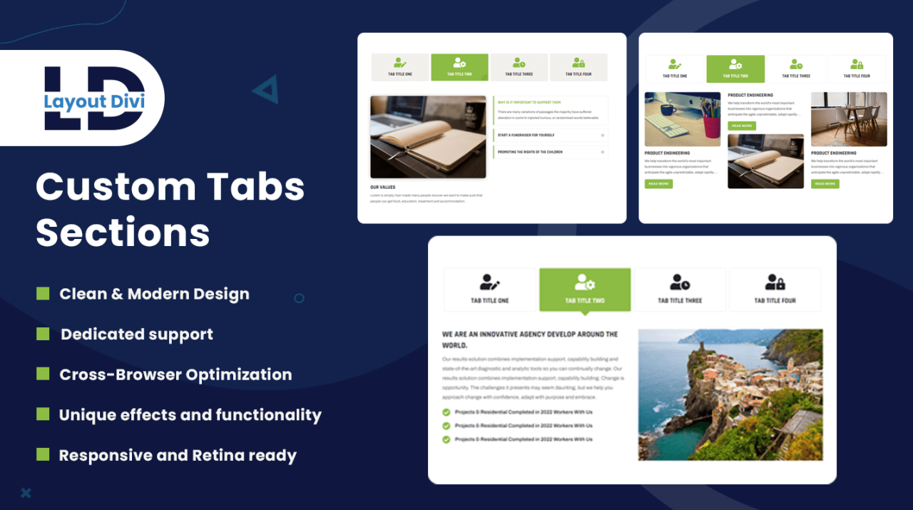 Divi Custom Tabs Layout Pack | Divi Layouts
