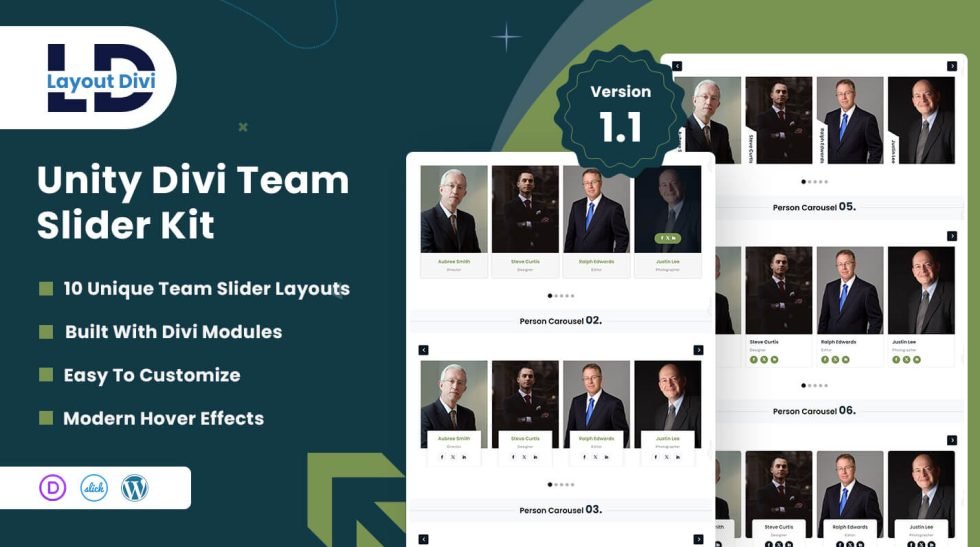 Unity Divi Team Slider Kit | Divi Layouts | The Divi Marketplace
