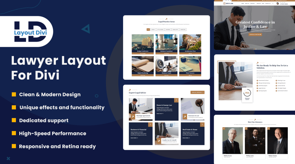 Lawyer & Attorney Divi Theme Layout Pack | Divi Layouts