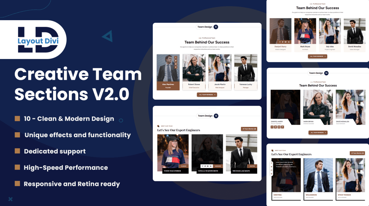 Divi Team Sections Layout Pack | Divi Layouts