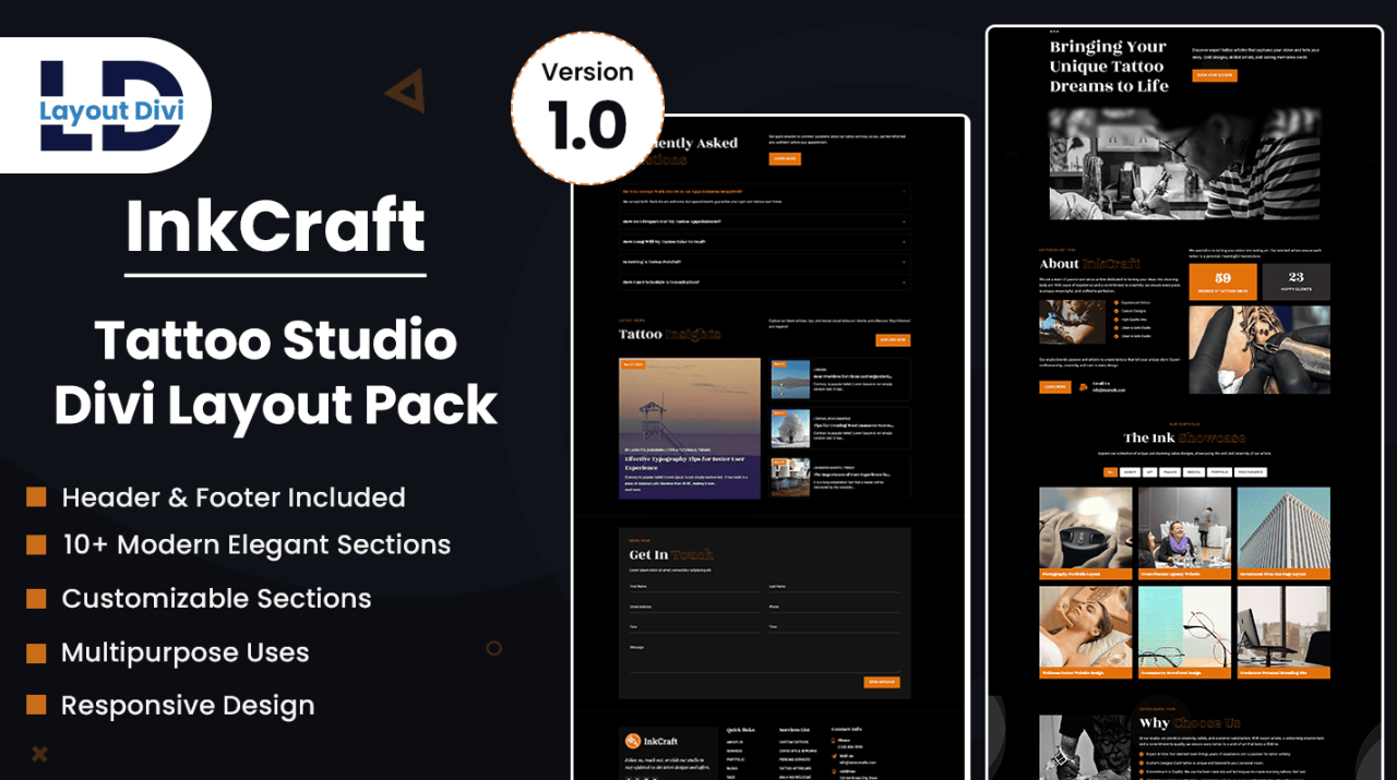 InkCraft - Tattoo Studio Divi Layout Pack | Divi Layouts | The Divi ...