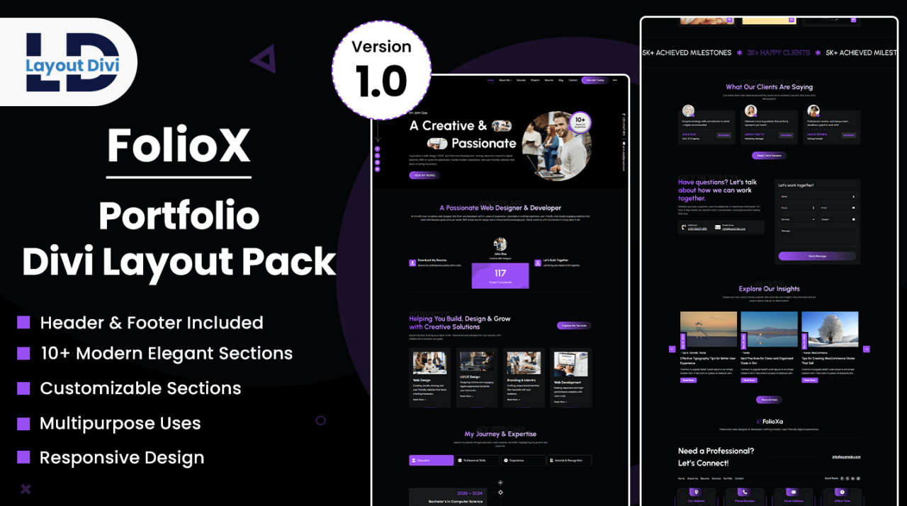 Personal Portfolio Divi Layout Pack | Build Stunning Websites | Divi ...