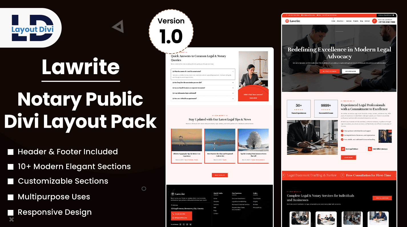 Lawrite | Notary & Legal Services Divi Layout Pack | Divi Layouts | The ...